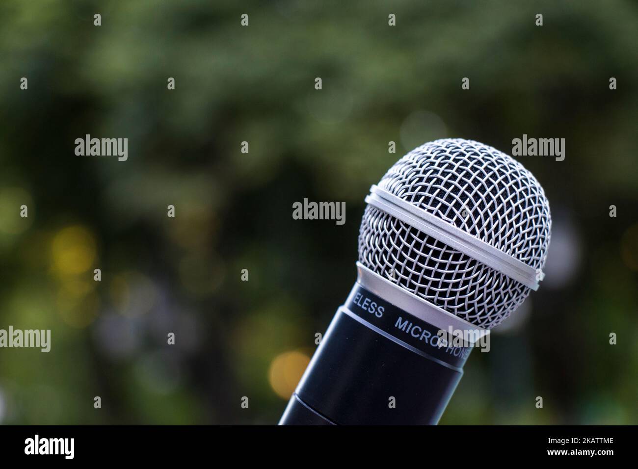 Microphone close-up, outdoor background, daylight Stock Photo - Alamy