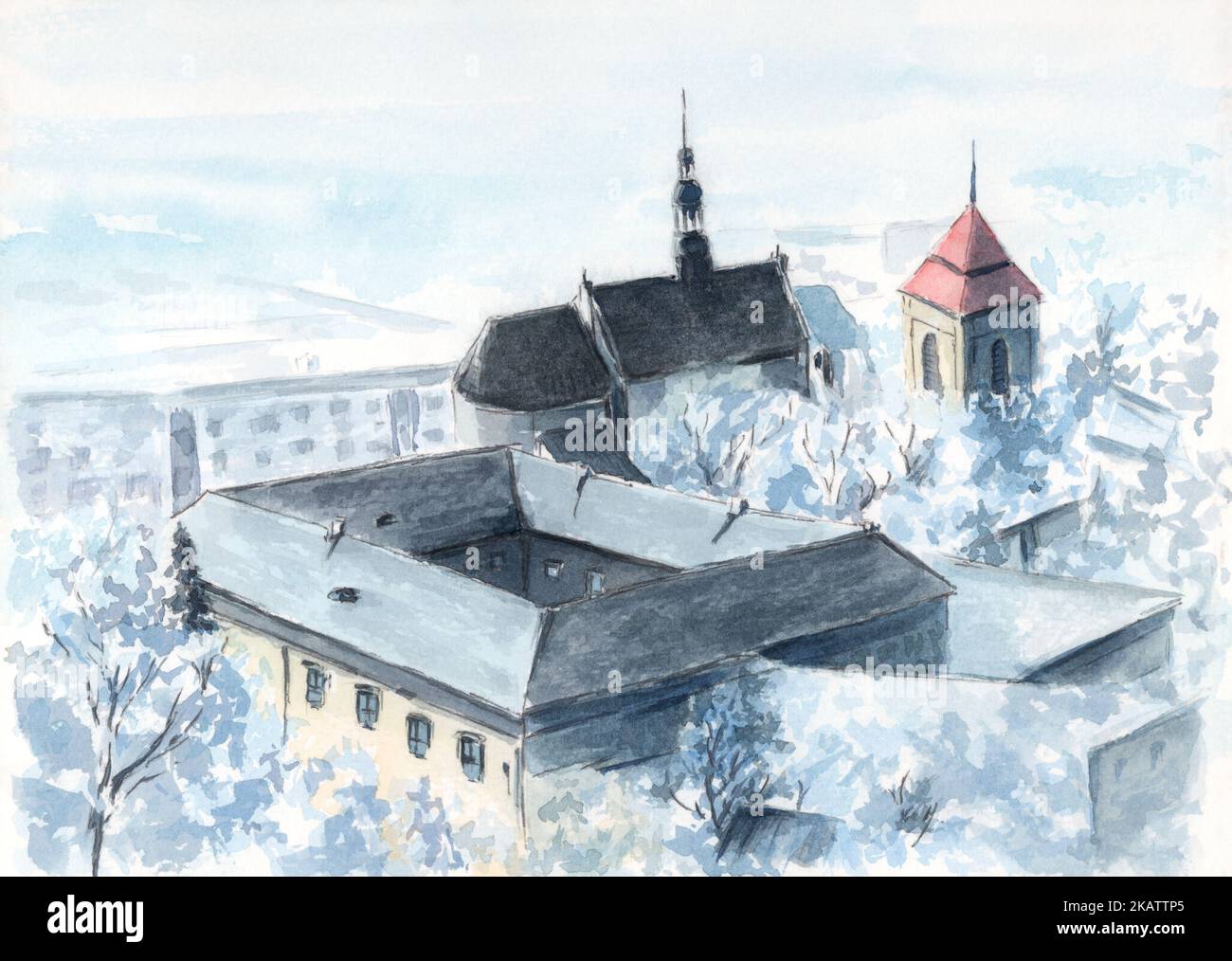 Historic monastery. Watercolor on paper Stock Photo - Alamy