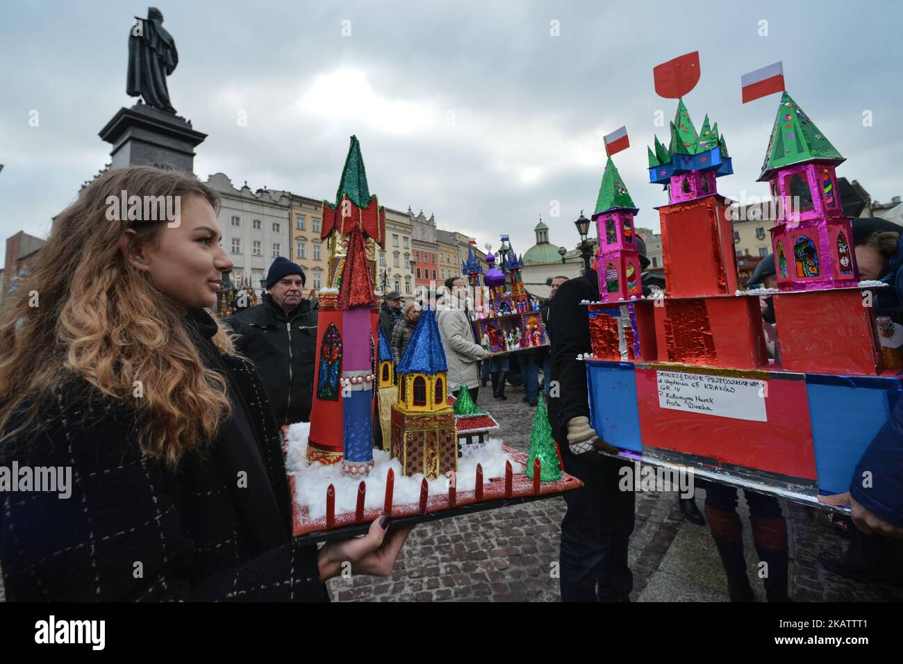 People bring the Nativity Scene in Krakow's Main Square, during the ...
