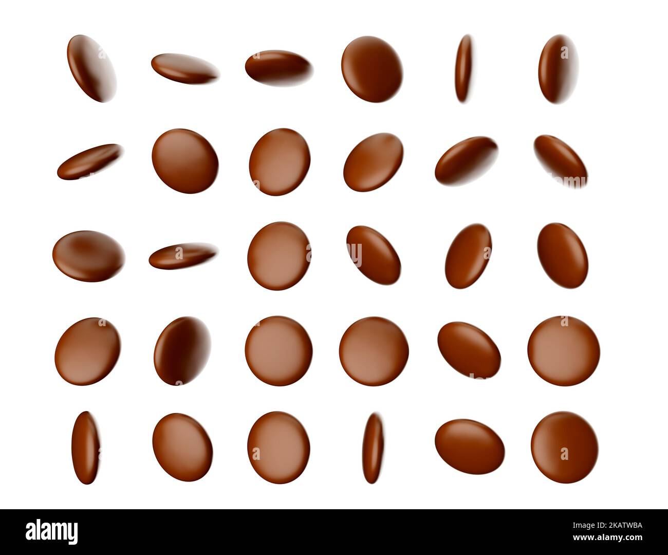Set of Brown buttons or candies Dark chocolate in front of white ...