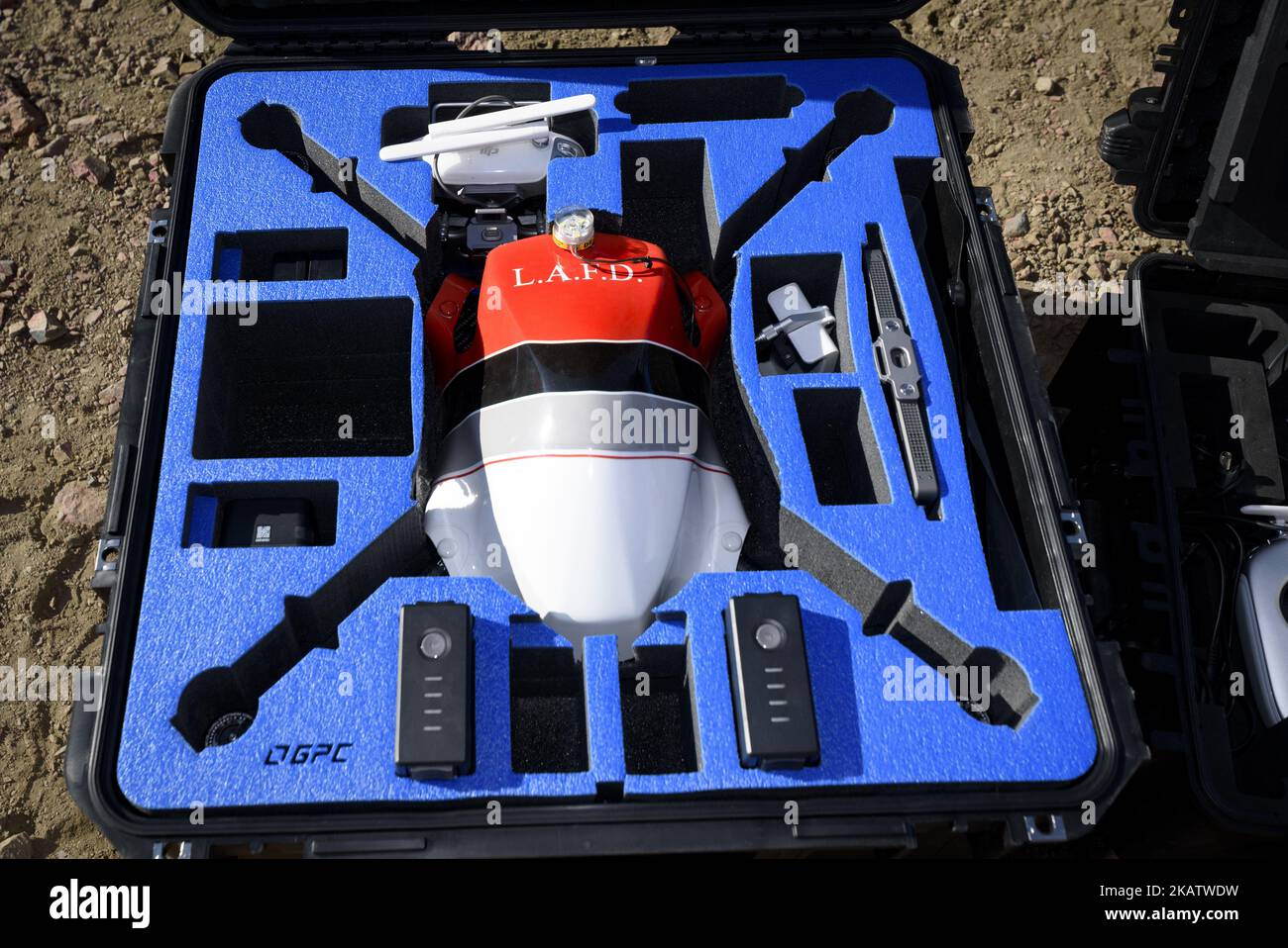 A drone is seen during a media demonstration by the Los Angeles Fire ...