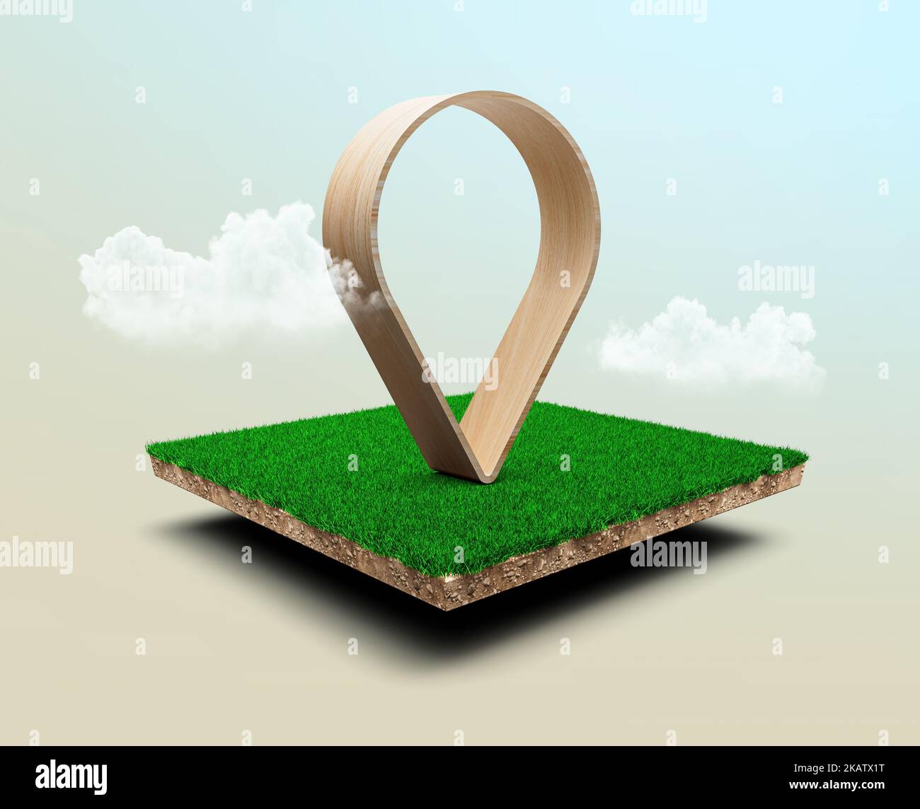 Location pin Icon on Grass patch 3d illustration Grocery Store symbol ...