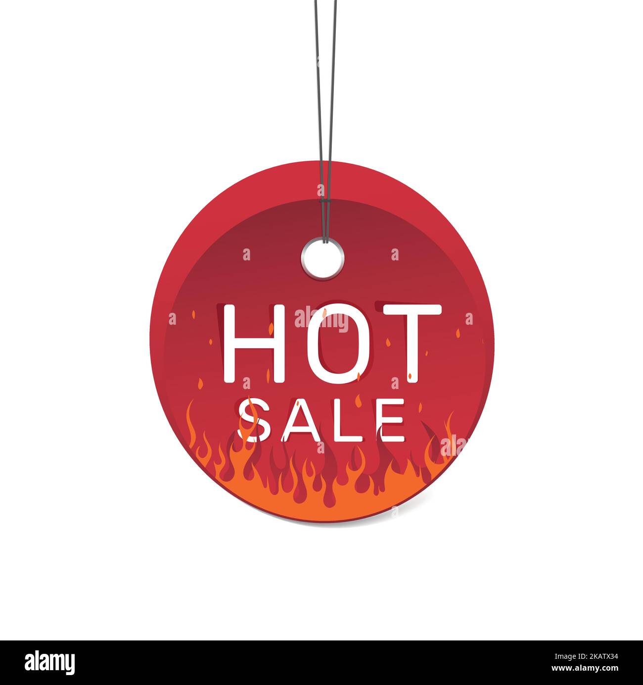 A hanging sign of "Hot sale" with fire on a frame isolated on white ...