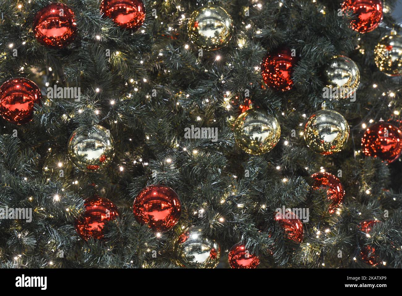 A view of the Christmas decorations on a Christmas Trees inside a CHQ ...