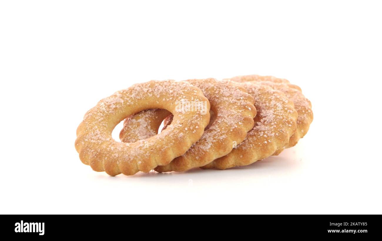 Rings biscuits pile isolated on a white background Stock Photo - Alamy
