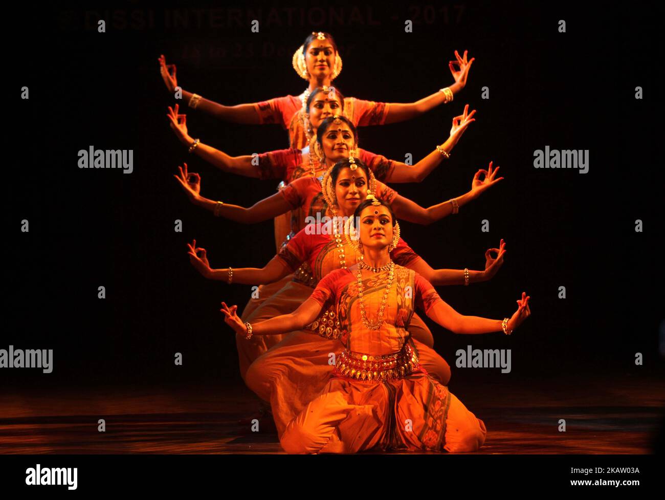 Traditional dancers performing Odissi dance in the closing ceremony of ...