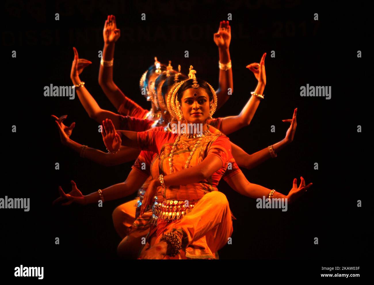 Traditional dancers performing Odissi dance in the closing ceremony of ...