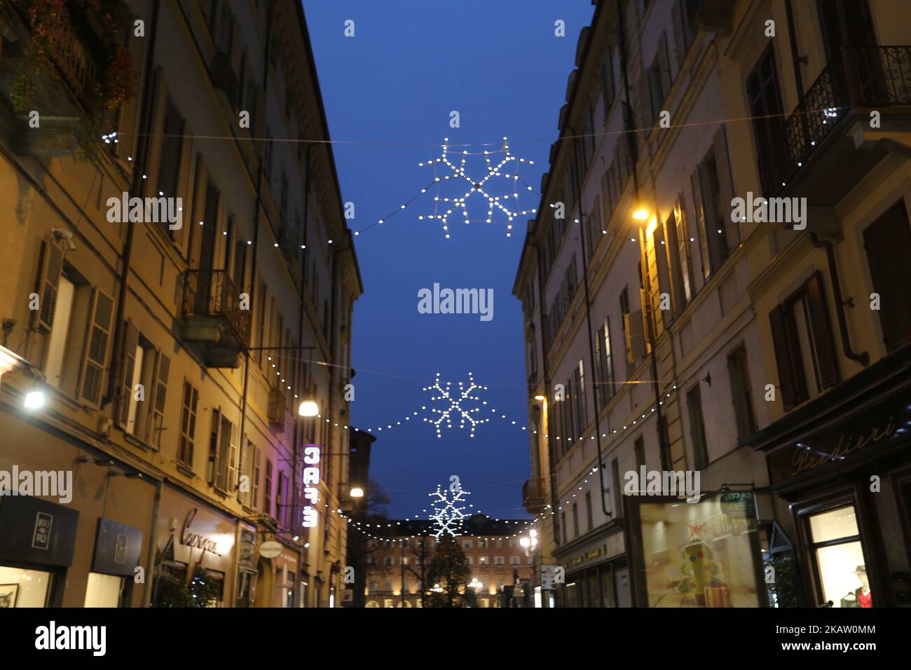 Lights above the streets in the center of Turin, Italy, on 27 December ...
