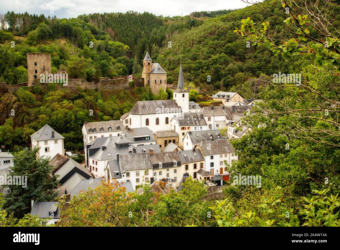 An aerial view of Esch Sauer castle in Luxemburg Stock Photo - Alamy