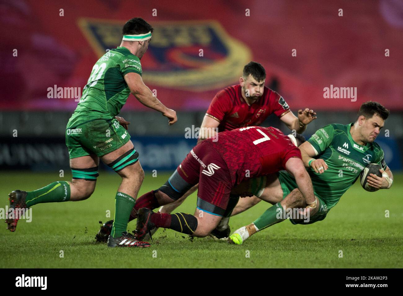 Quinn Roux of Connacht tackled by James Cronnin of Munster during the ...