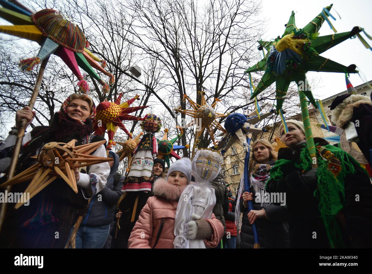People awaiting for the Christmas Stars Parade that take place in Lviv ...