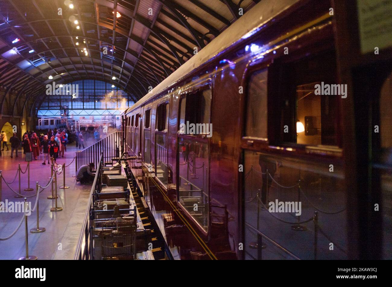 Hogwarts express at the Platform Nine and Three-Quarters at the Warner ...