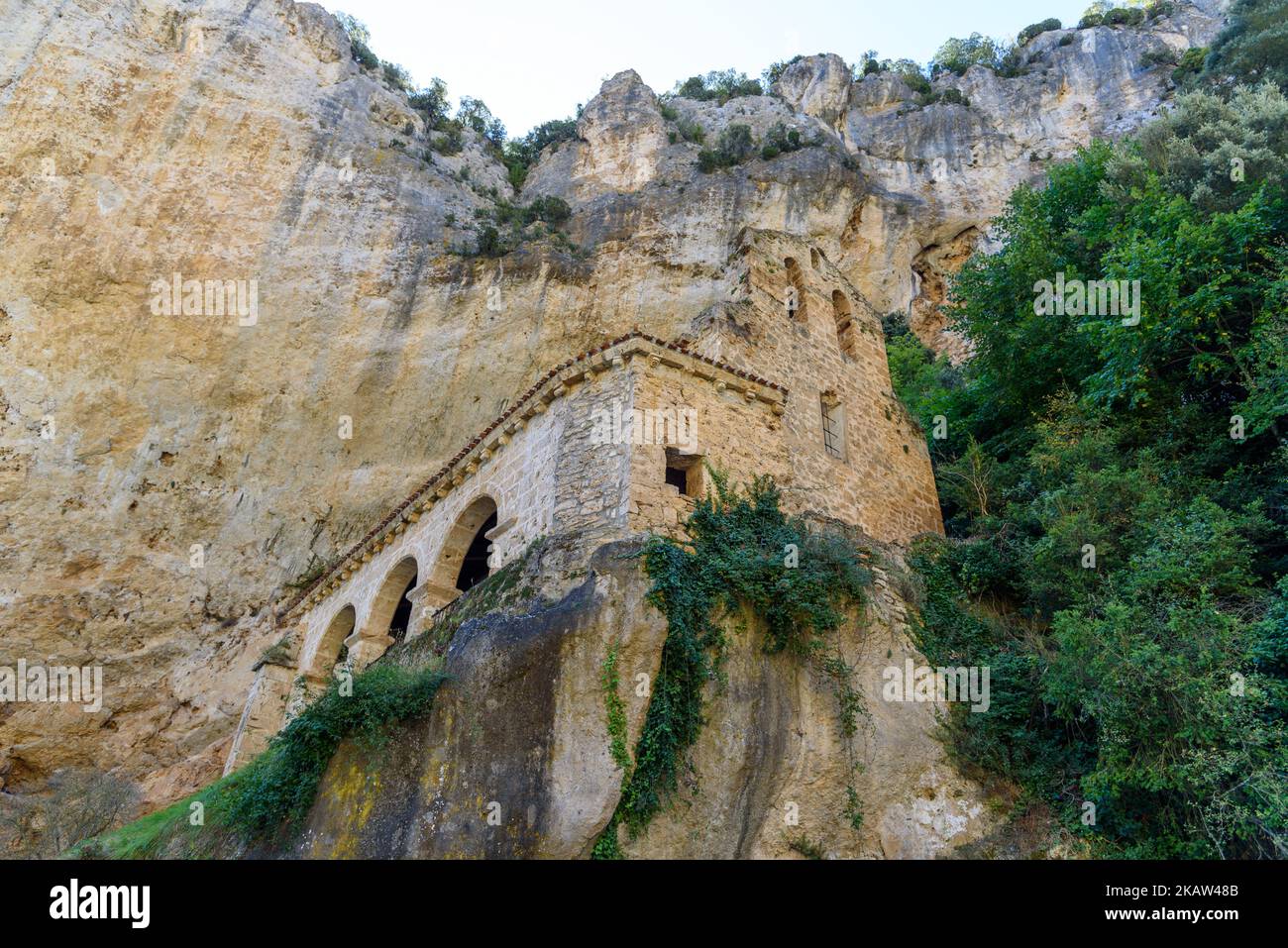 Hermitage of Santa Maria de la Hoz in Frias, Burgos. Old church amidst ...