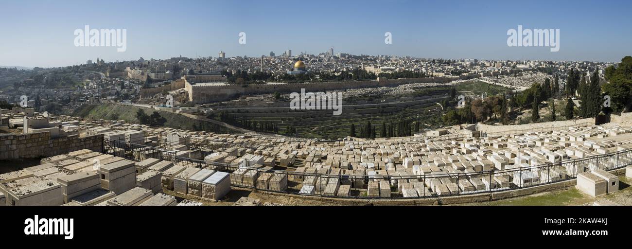 A panorama view of the old city is seen from the Mount of Olives in ...