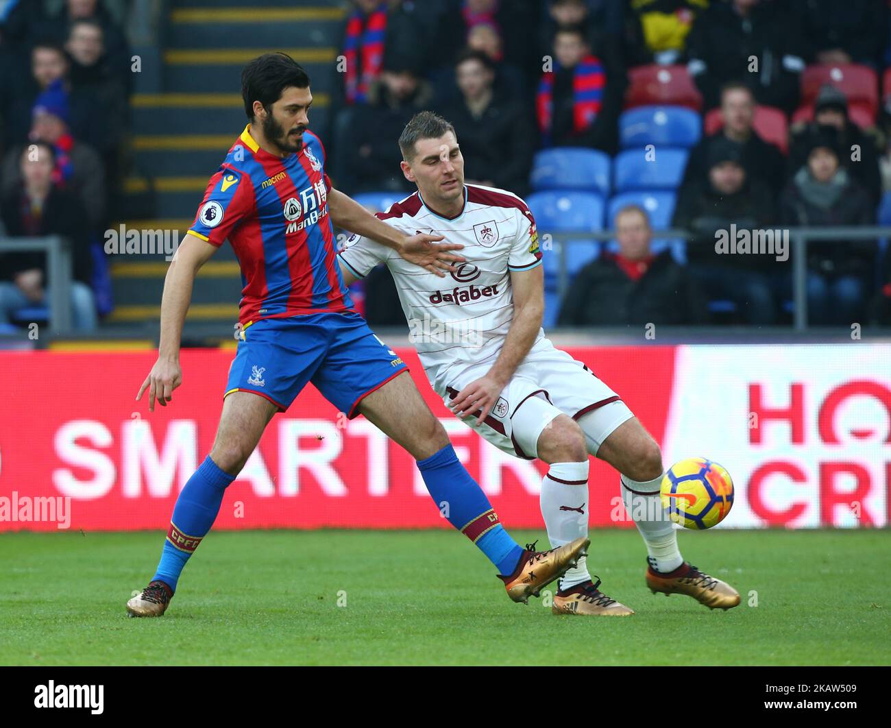 L-R Crystal Palace's James Tomkins and Burnley's Sam Vokes during ...
