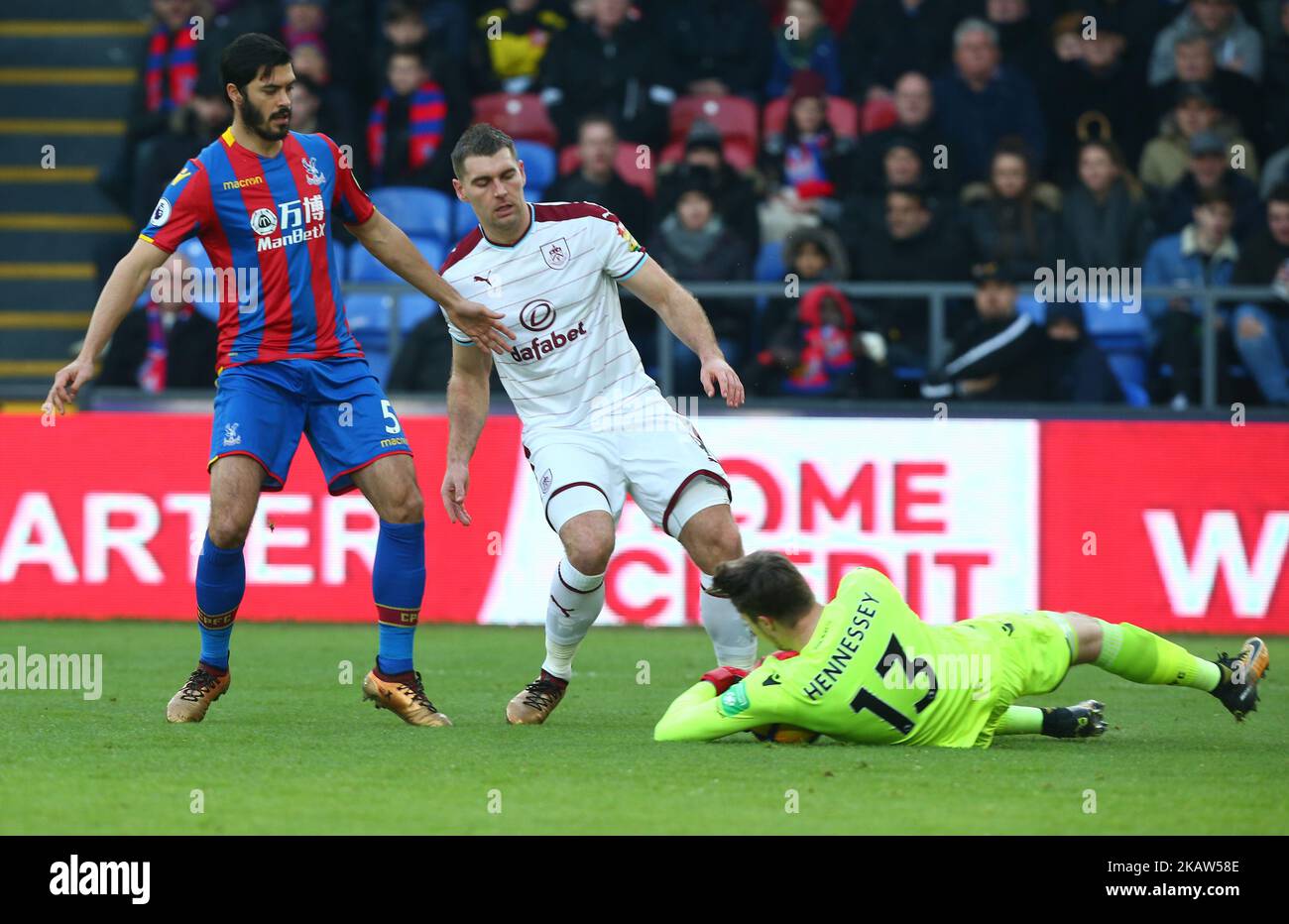 L-R Crystal Palace's James Tomkins and Burnley's Sam Vokes during ...