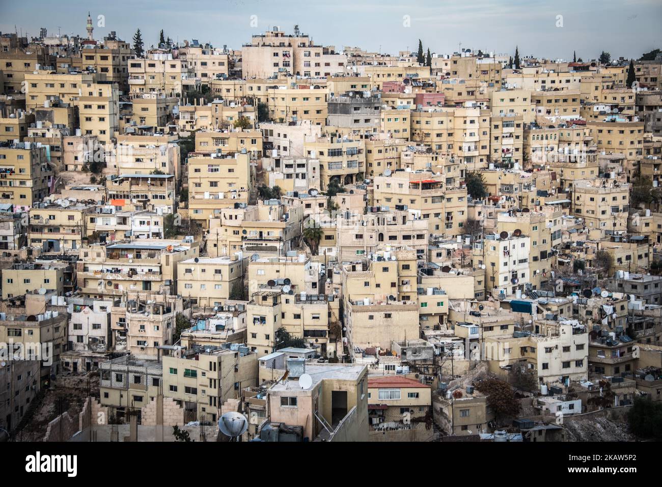 Dense urban scenery of unplanned development in Amman, the capital city ...