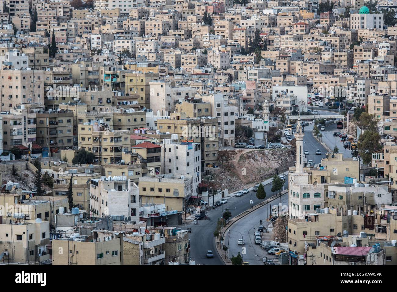 Dense urban scenery of unplanned development in Amman, the capital city ...