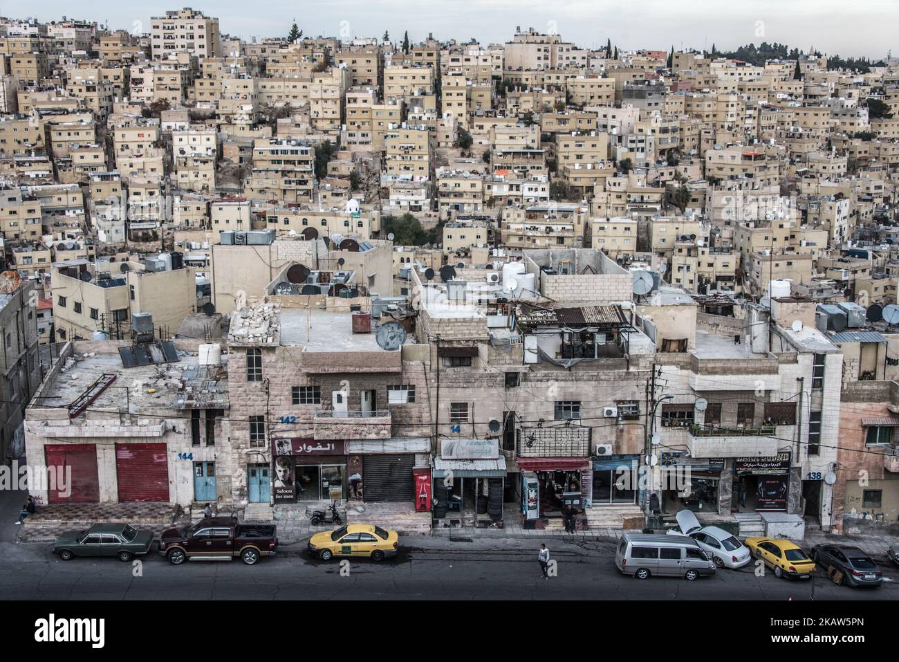 Dense urban scenery of unplanned development in Amman, the capital city ...