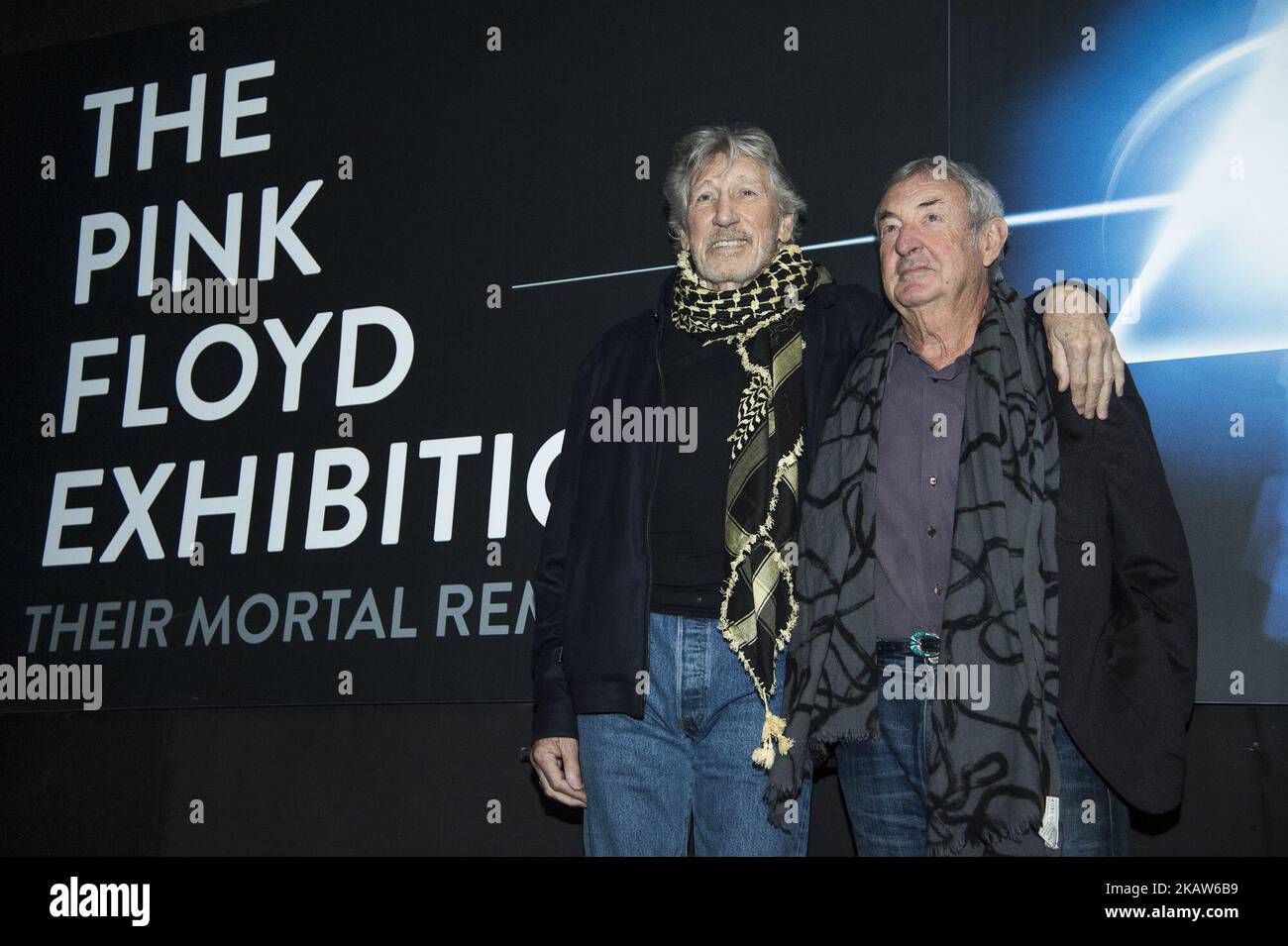 Nick Mason (R) and Roger Waters (L) of Pink Floyd pose for photographers before a press ...