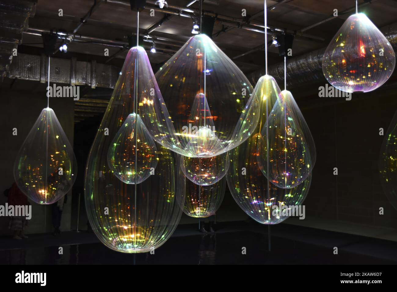Lights installation are seen in the financial district of Canary Wharf ...