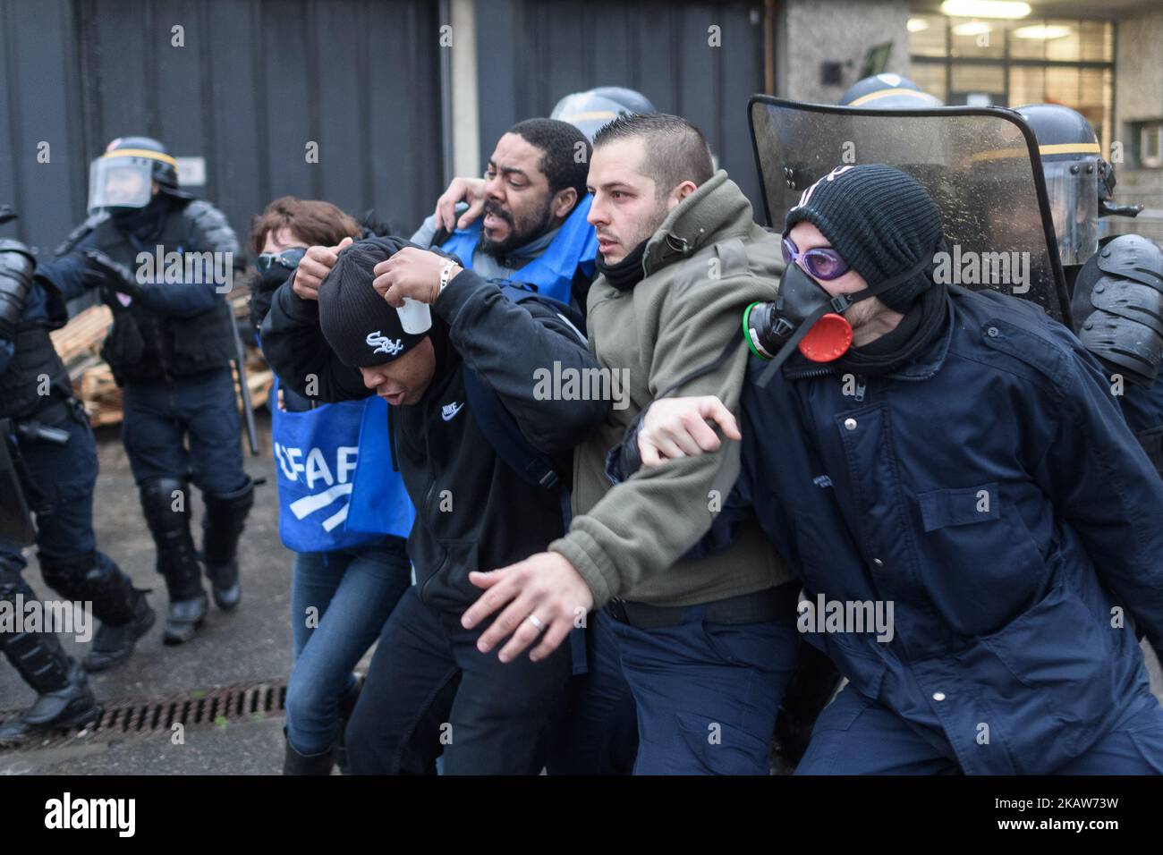 Jail workers block the gate at Fleury-Merogis prison, the largest ...