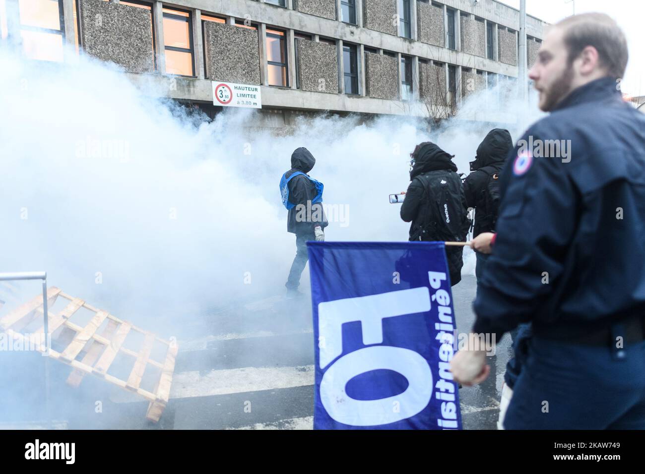 Jail workers block the gate at Fleury-Merogis prison, the largest ...