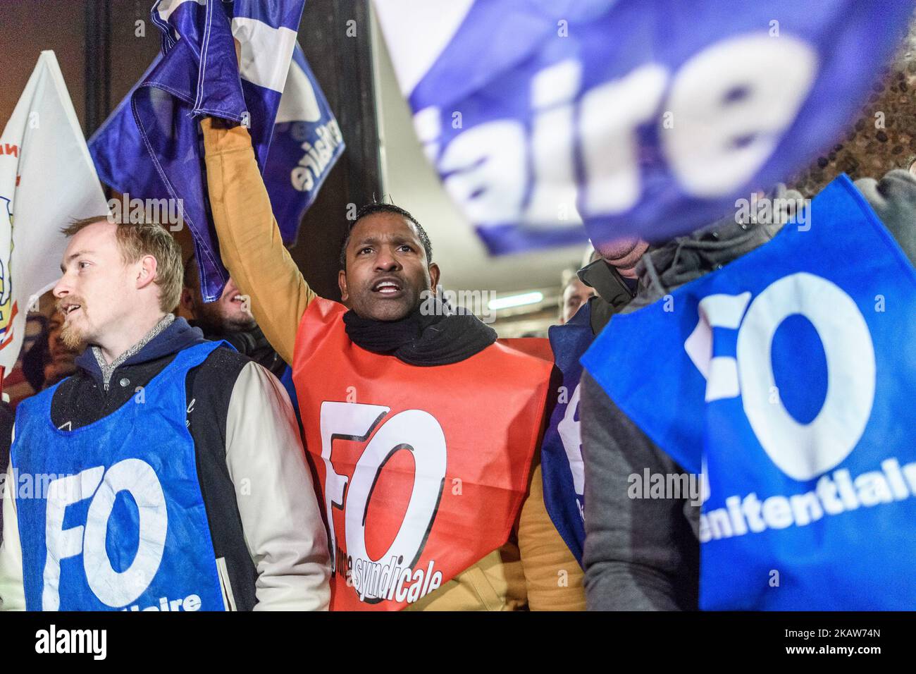 Jail workers block the gate at Fleury-Merogis prison, the largest ...