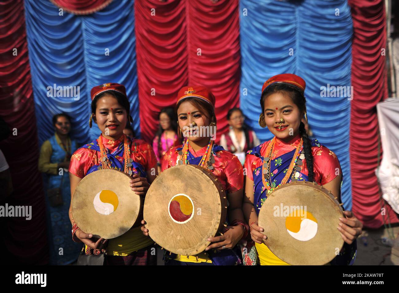 Tamang Girls in a traditional attire participate in the celebration of ...