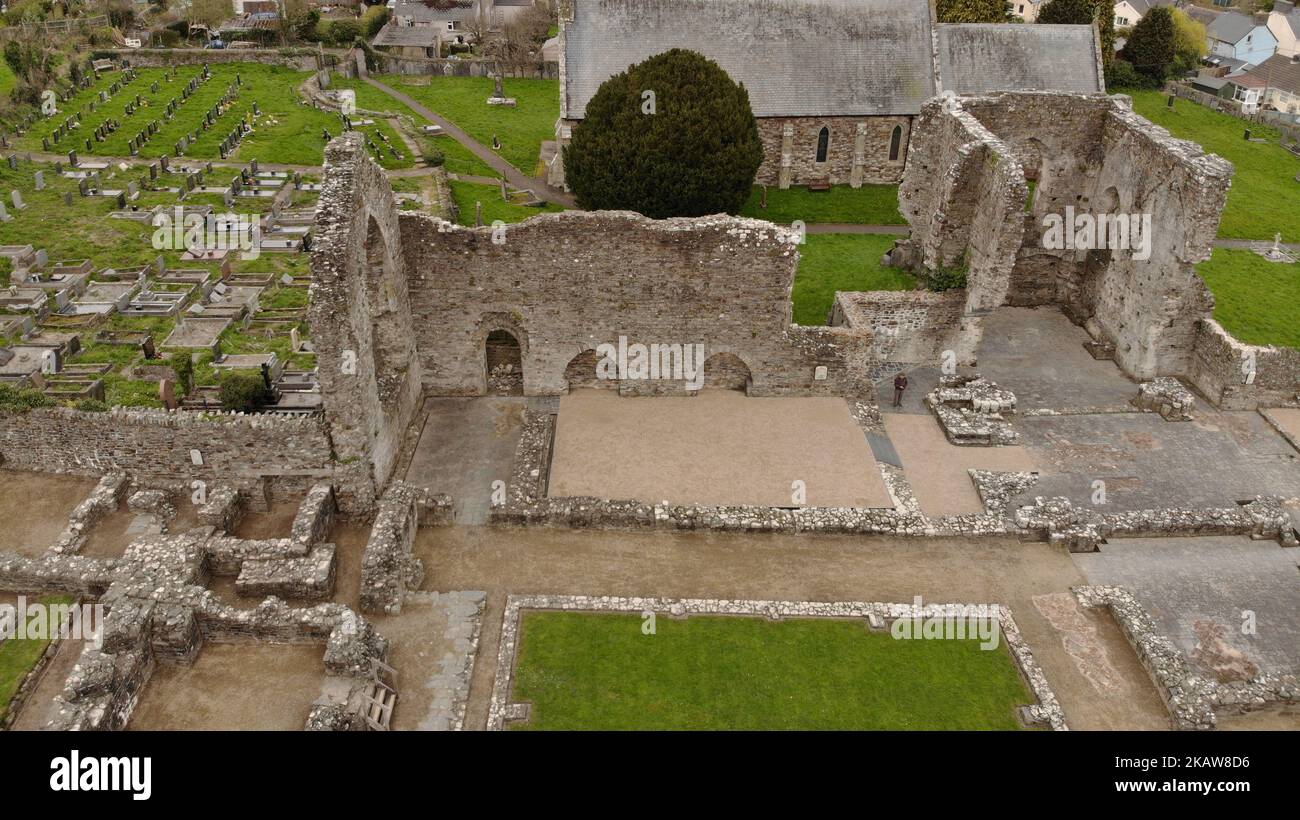 An aerial view of the Carew castle of the Pembrokeshire Coast National ...