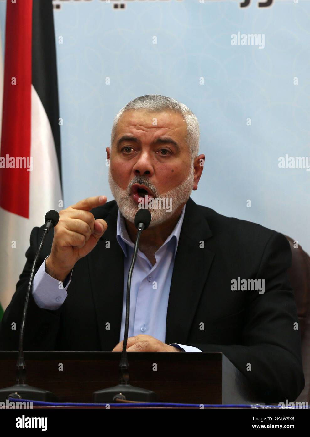Hamas' leader Ismail Haniya delivers a speech in Gaza city on January ...