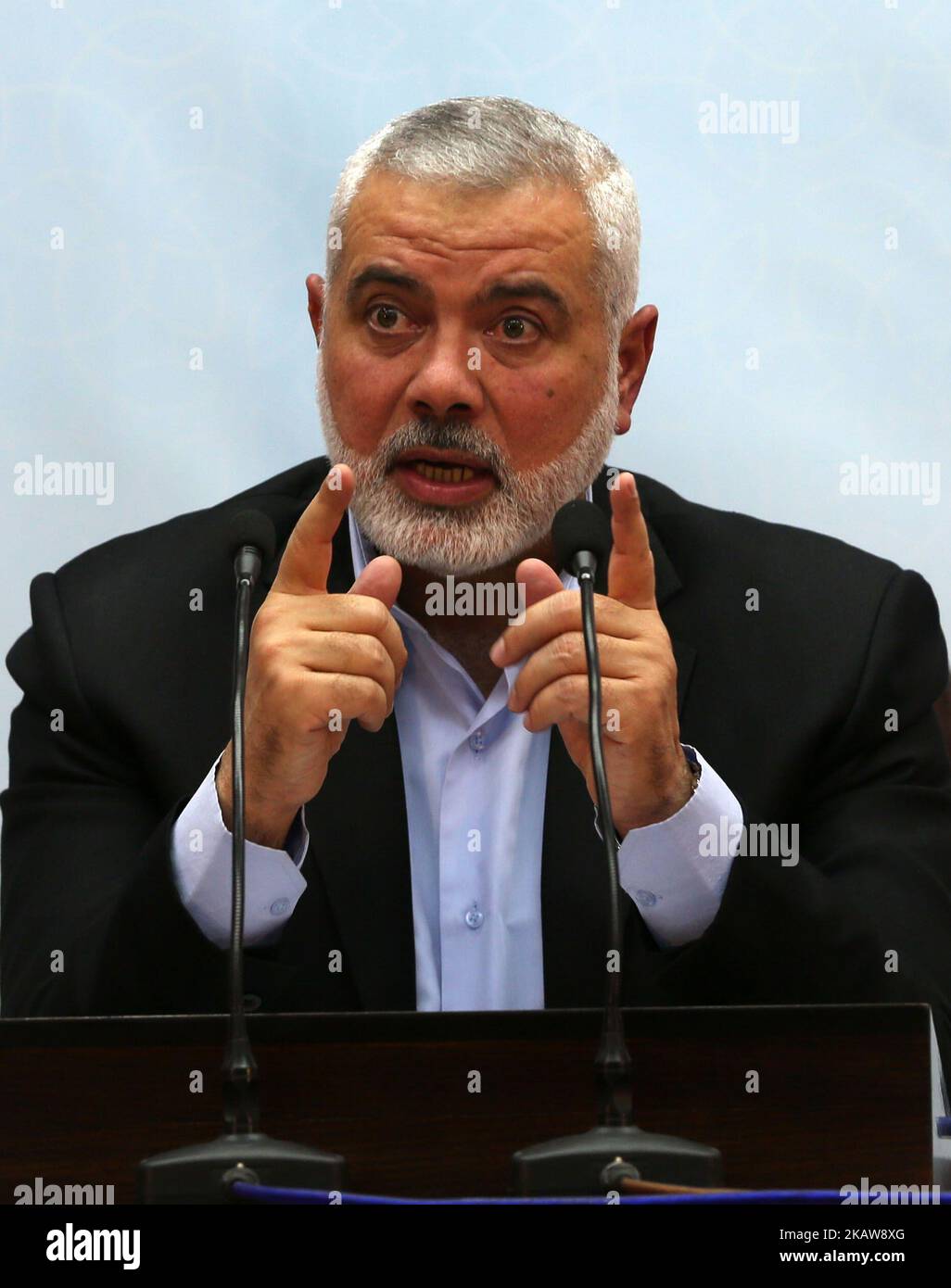 Hamas' leader Ismail Haniya delivers a speech in Gaza city on January ...