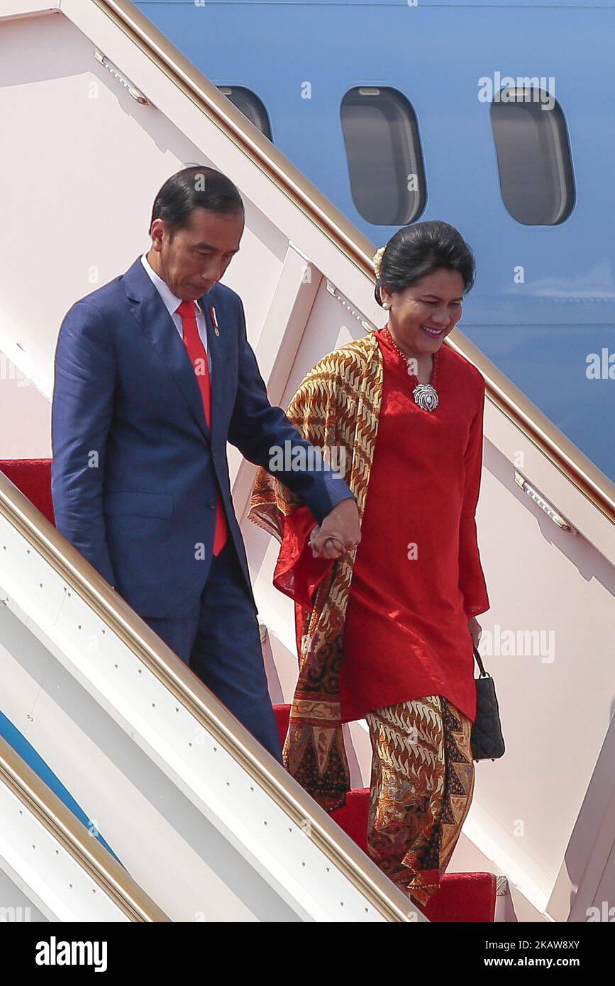 Indonesian president Joko Widodo his wife Iriana Joko Widodo disembark ...