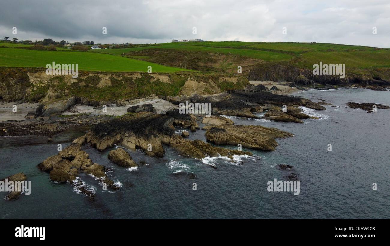 Green hills on the Atlantic coast, the nature of northern Europe. Rocky ...