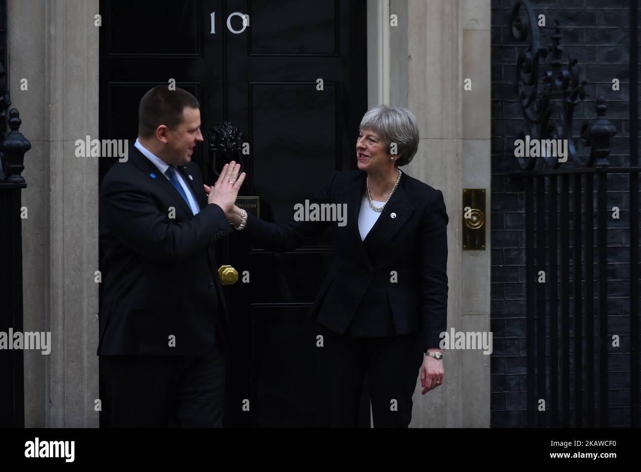 British Prime Minister Theresa May meets her Estonian counterpart, Juri ...