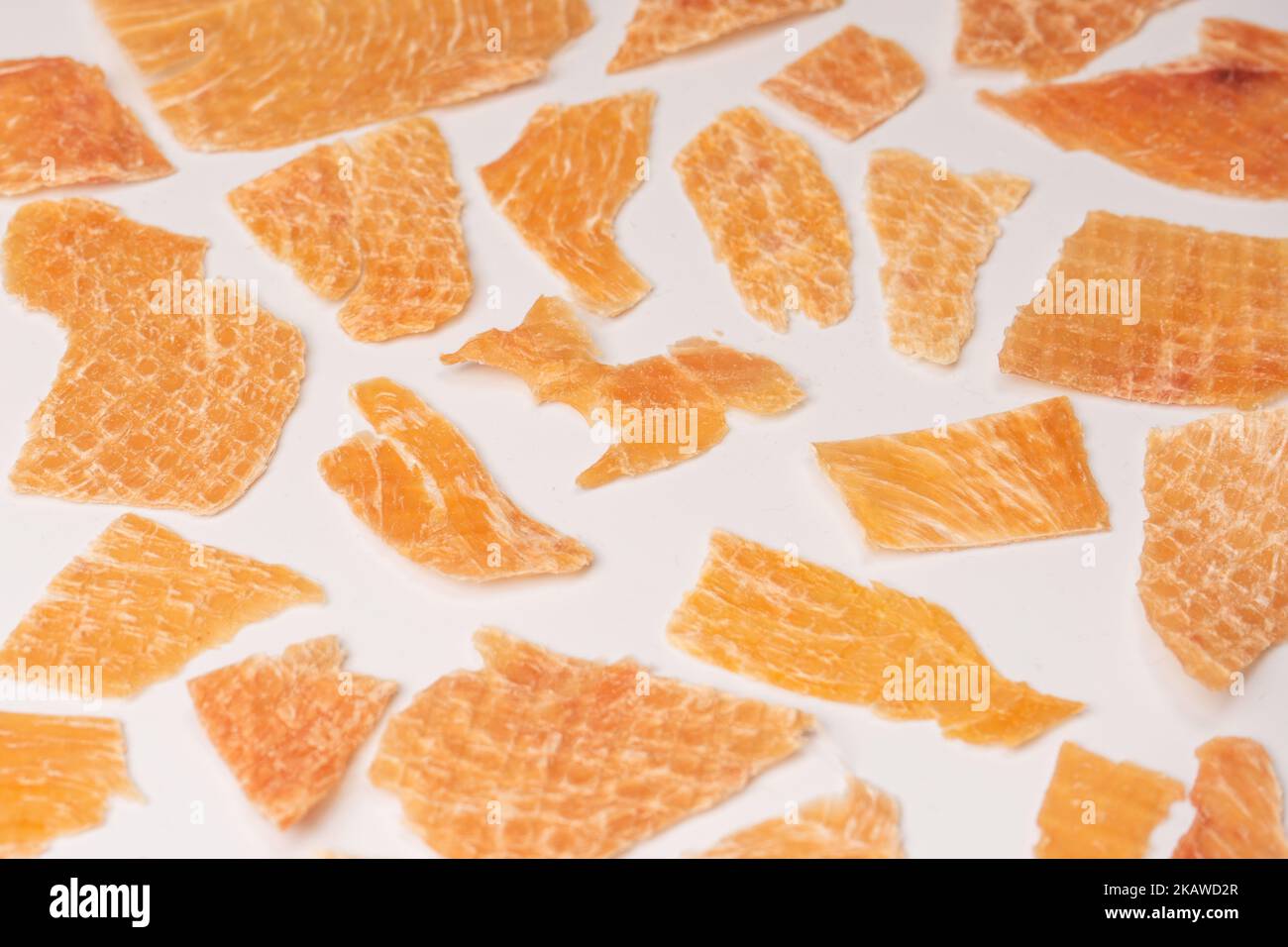 A group of tasty beer snacks. Dehydrated chicken meat slices Stock ...