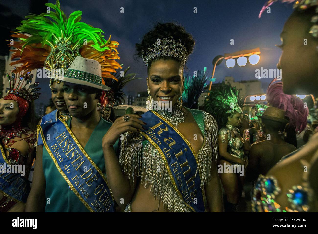 Revelers pose during Carnival celebrations at the Street Carnival in ...