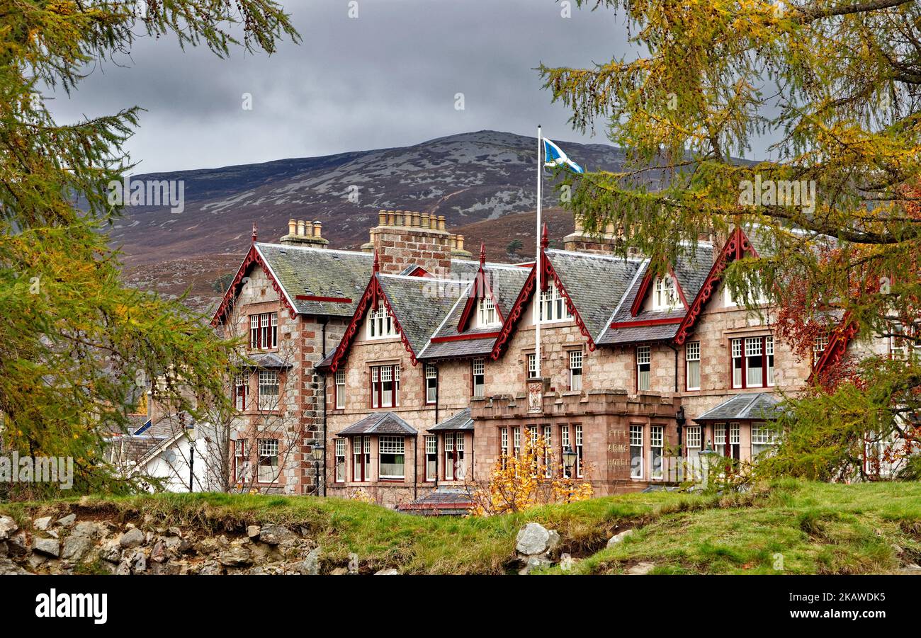 Fife Arms Hotel Braemar Scotland the front of the hotel with Larch ...