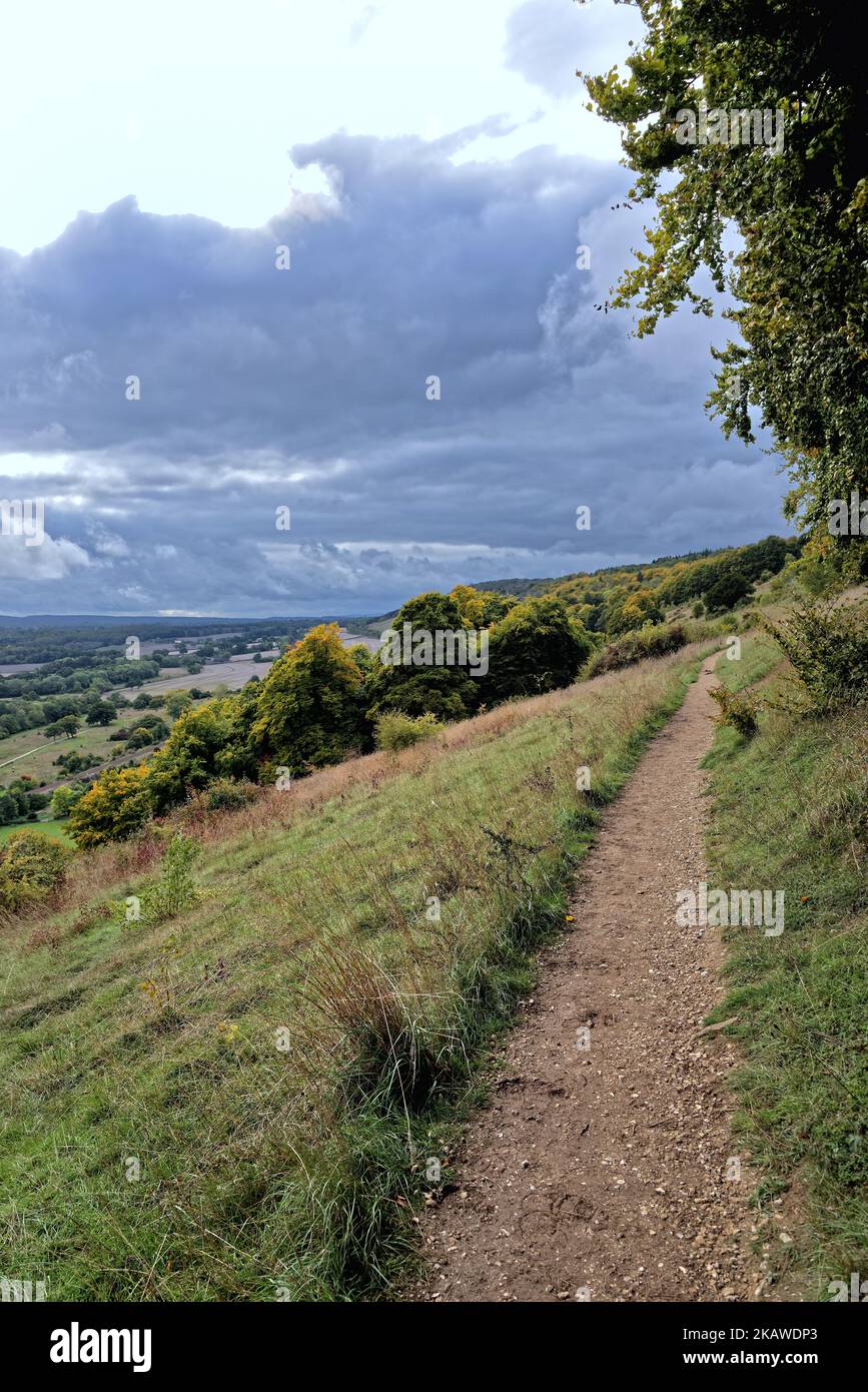 The Surrey Hills at Ranmore Common with dark clouds forming on an ...