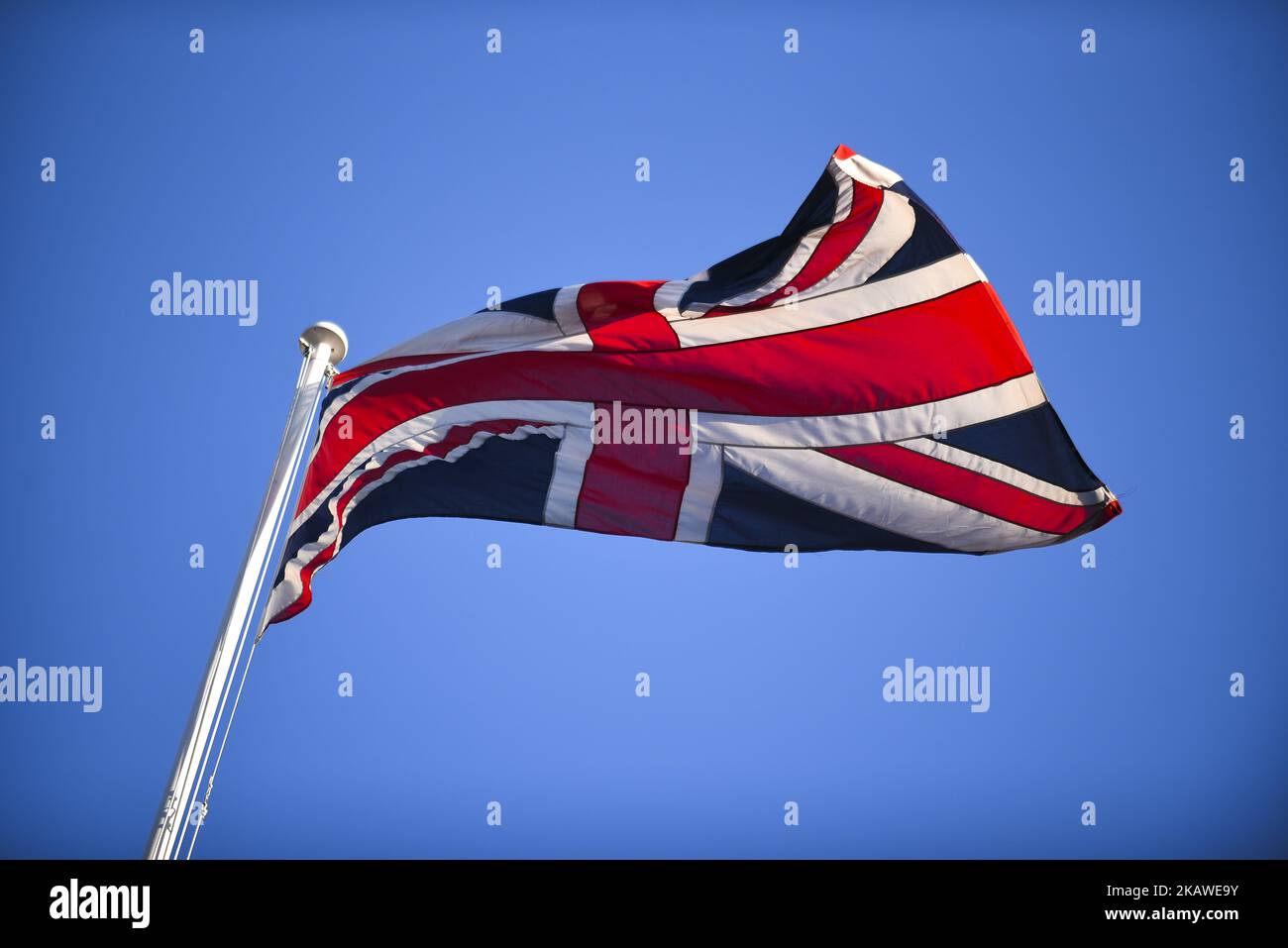 The Union flag flutters outside Downing street on February 6, 2018 in ...
