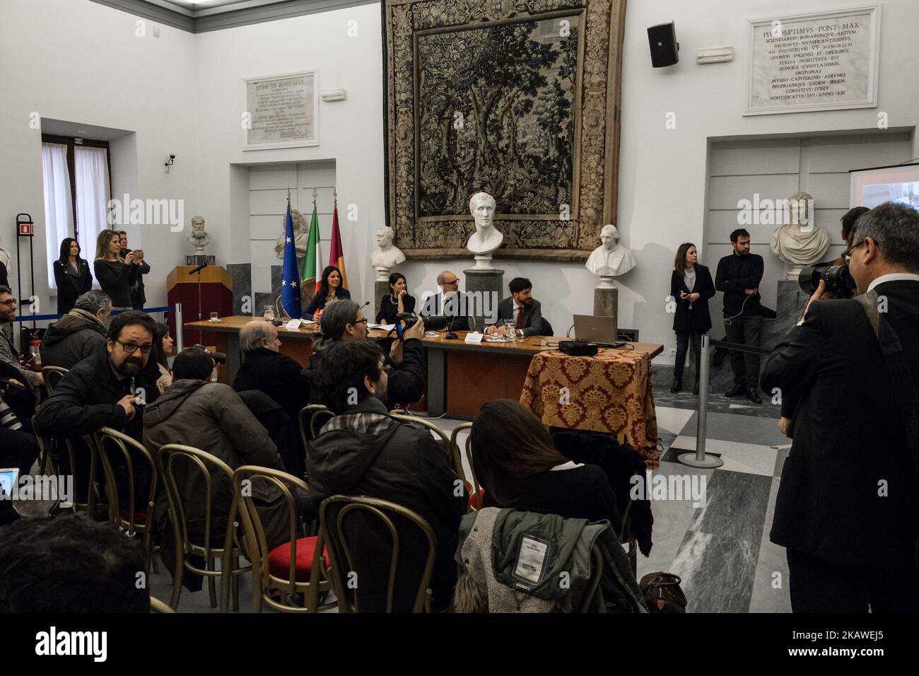 Press conference presented in Capitol by the Mayor of Rome Virginia ...