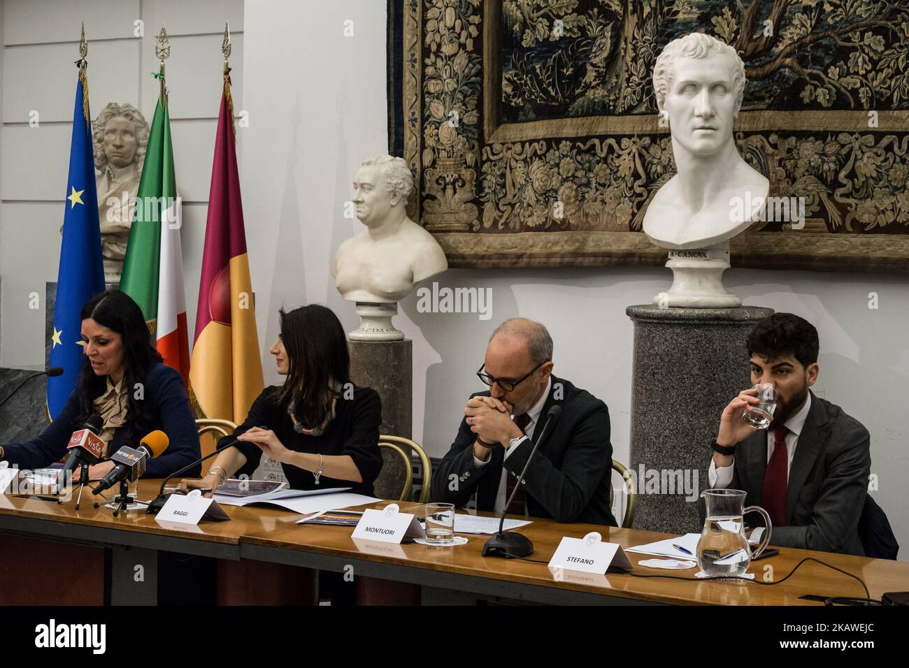 Press conference presented in Capitol by the Mayor of Rome Virginia ...