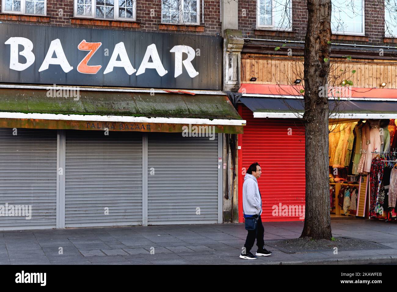Colourful multicultural shop fronts in Southall Greater London England ...