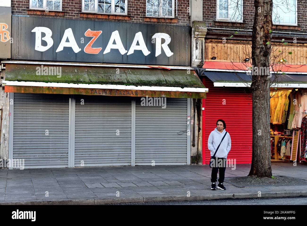 Colourful multicultural shop fronts in Southall Greater London England ...