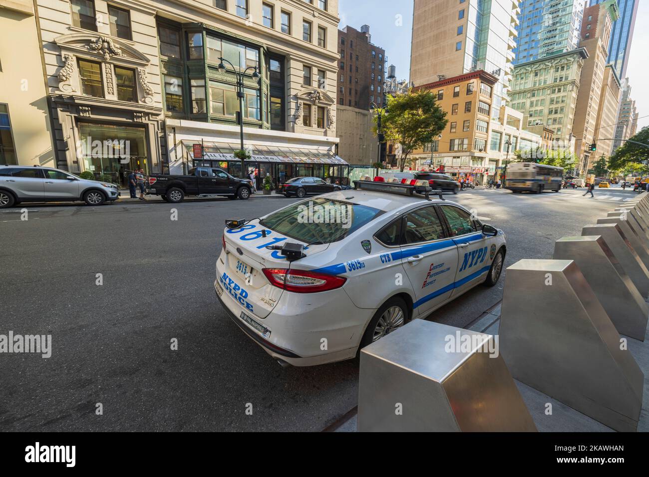 Close up view of NYPD police car parked on side of road. New York. USA ...