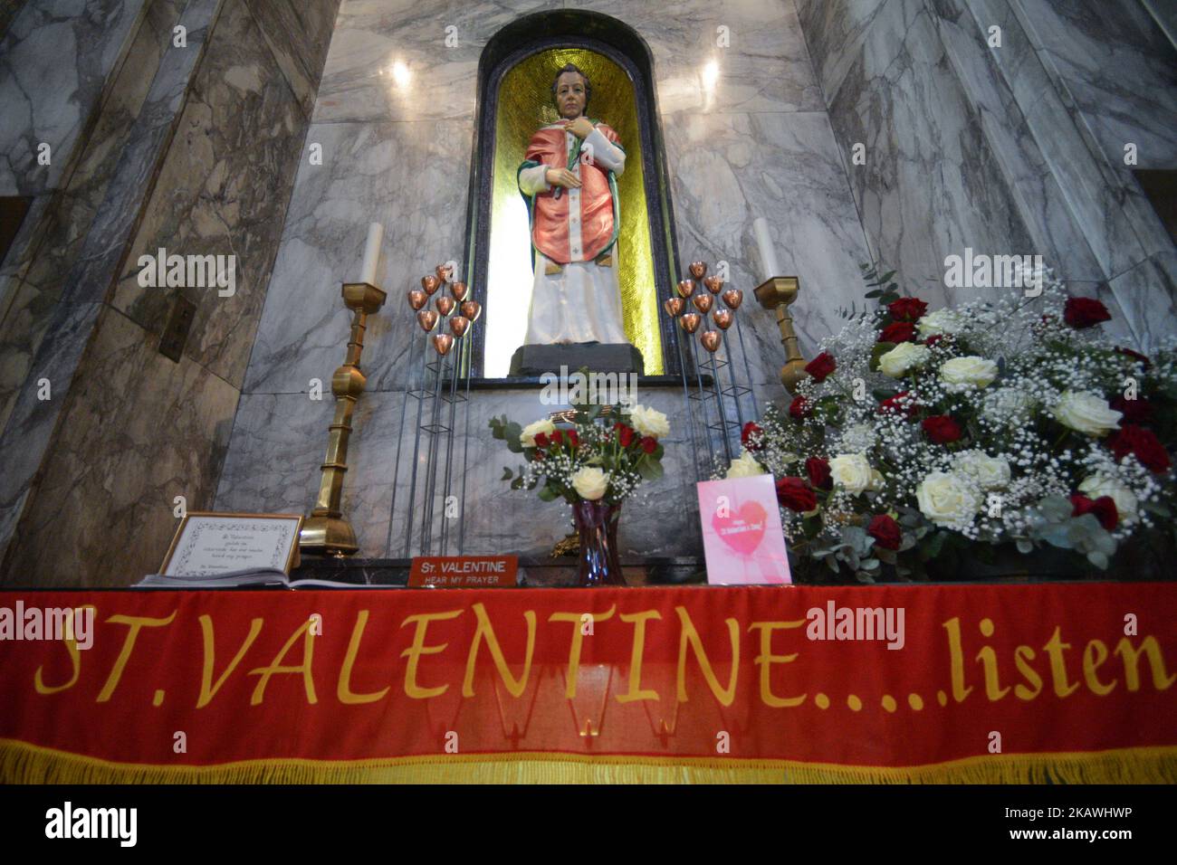 A view of the chapel with the statue of patron saint of love, St ...