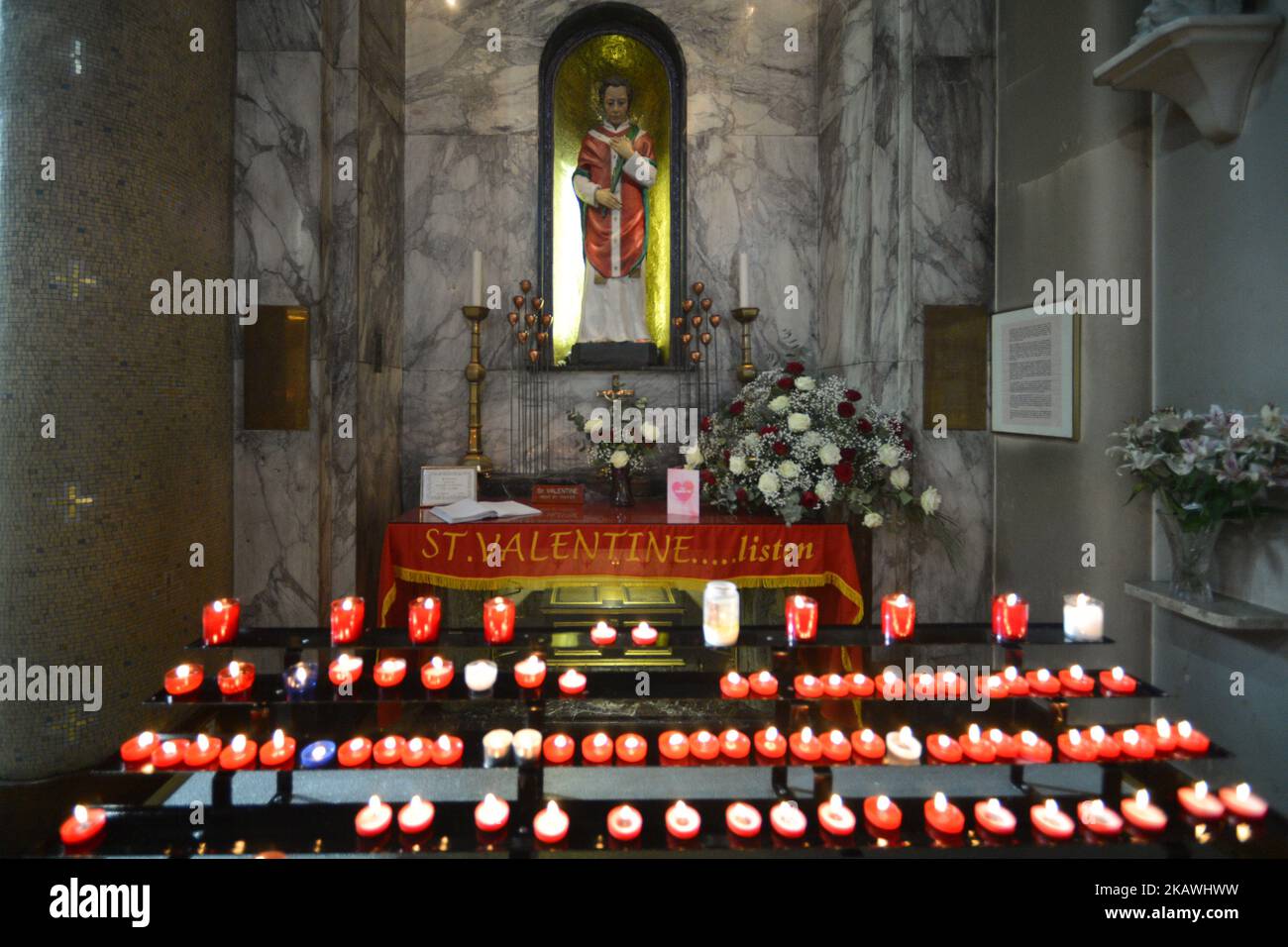 A view of the chapel with the statue of patron saint of love, St ...