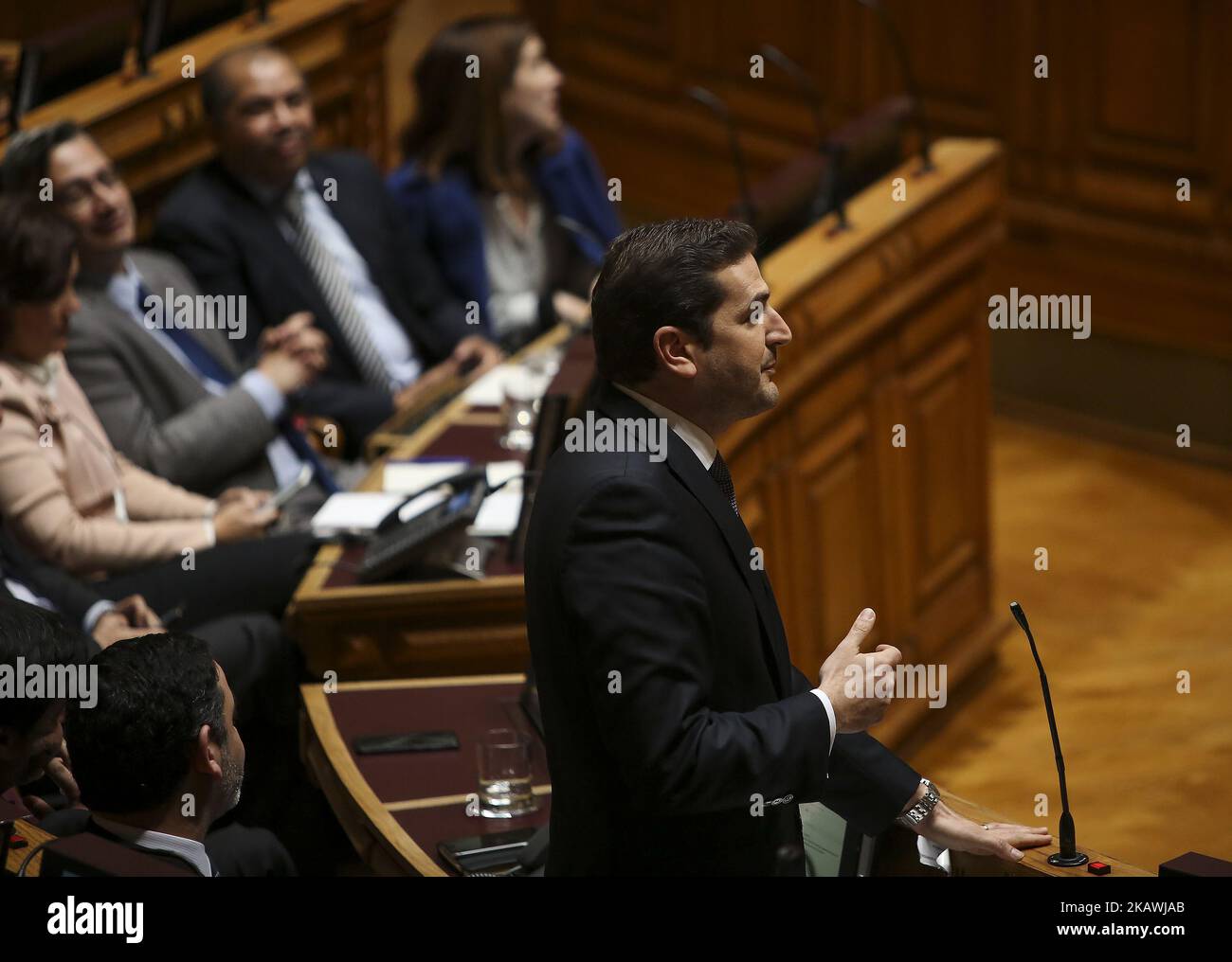 Leader of PSD party Hugo Soares speaks during a bi-monthly debate at ...