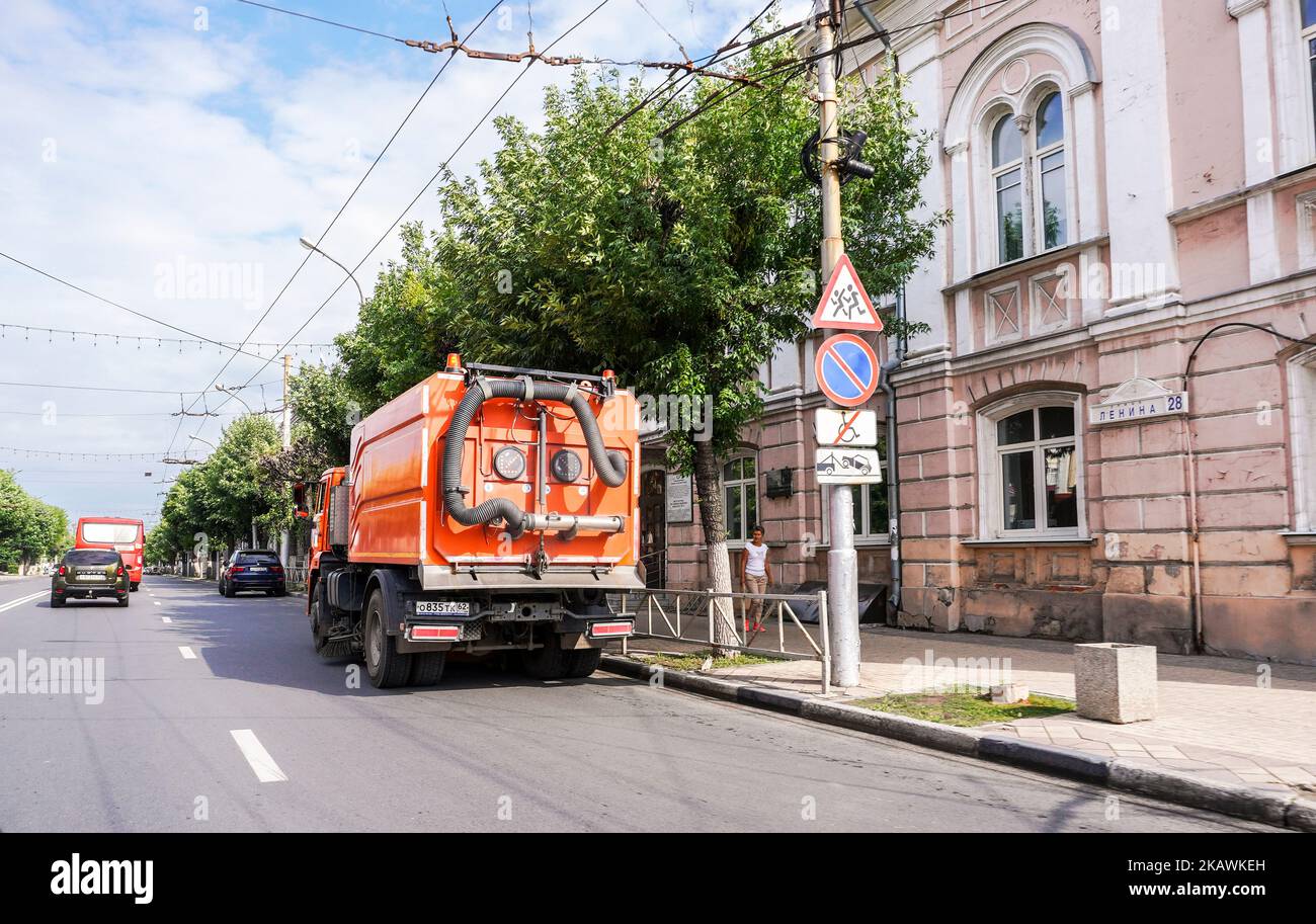 Ryazan, Russia - July 12, 2022: Street cleaning machine on the city ...