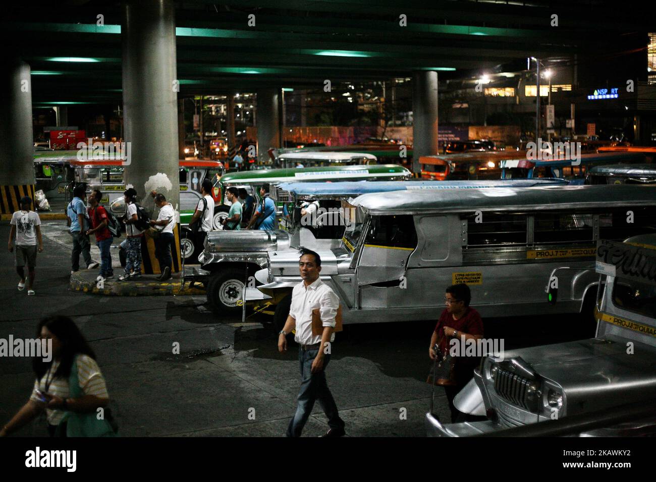 Fleets of jeepneys are seen at a loading bay in Manila, Philippines on ...